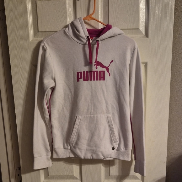 Puma | Sweaters | Puma White Hoodie With Pink Logo | Poshmark